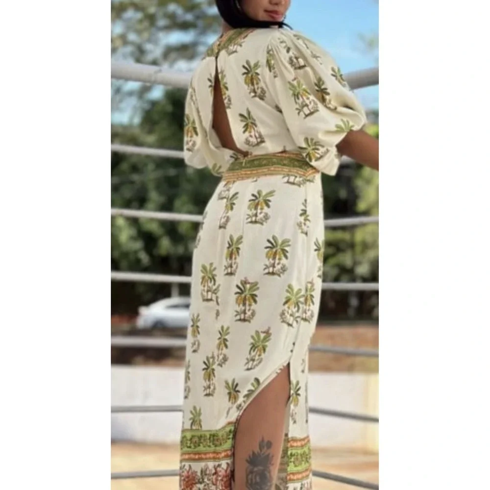 FARM Rio | Dresses | Farm Rio Tropical Palm Tree Print Cutout Maxi ...